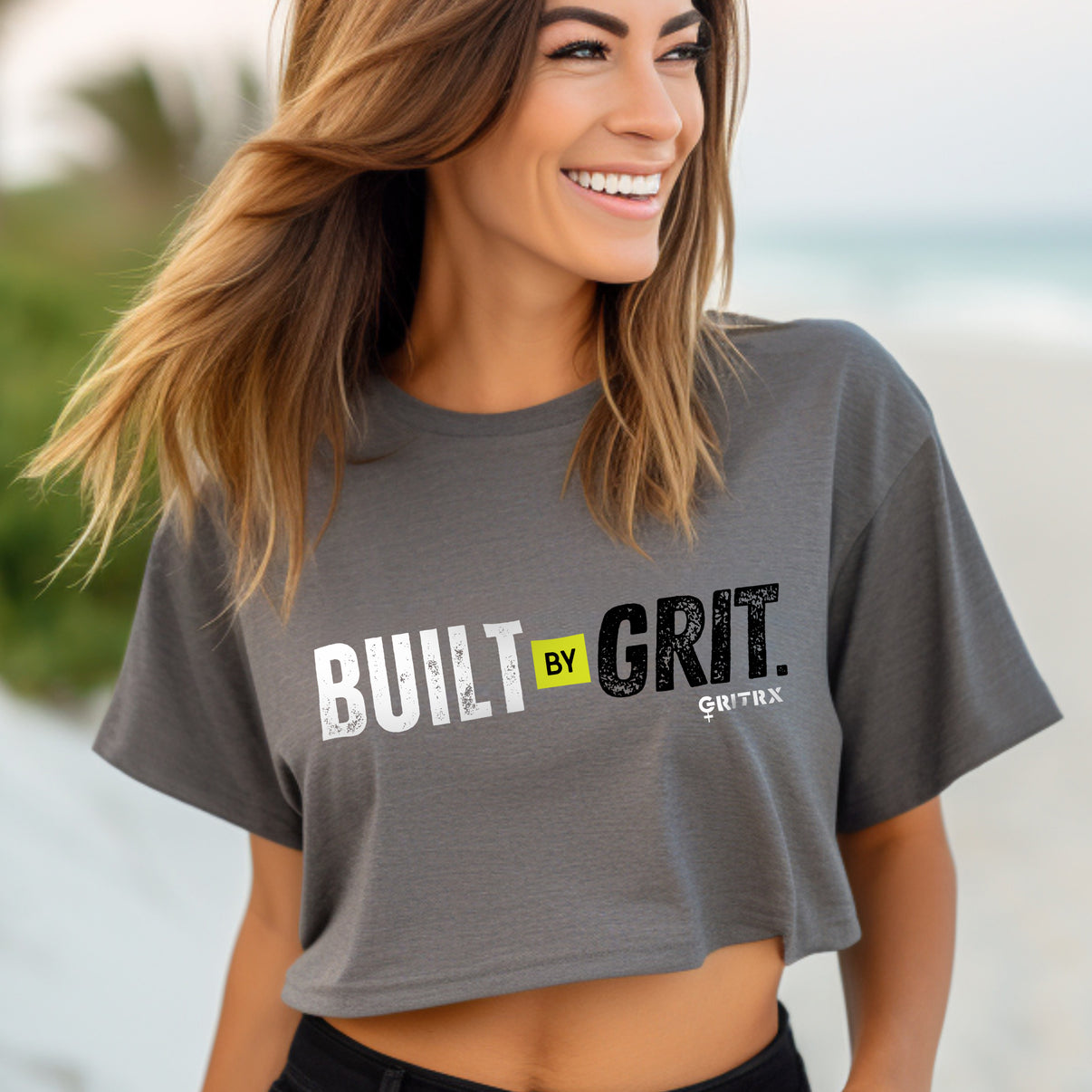 Shop Built by Grit: Motivational Women's Workout Shirt